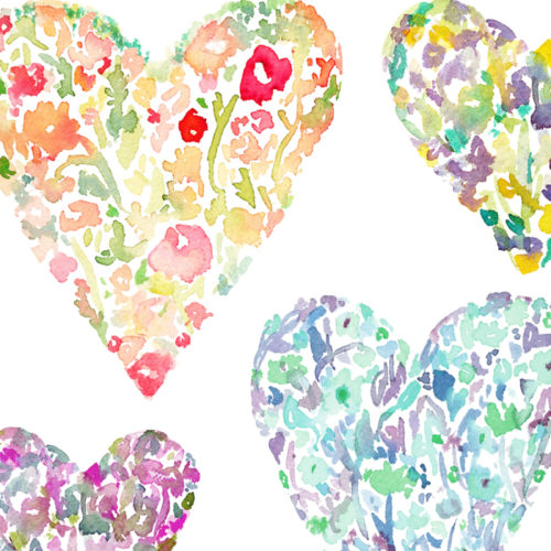 Floral Watercolor Hearts Watercolor Clip Art